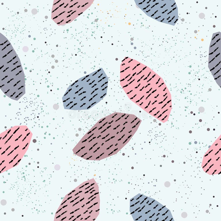 Hand Drawn Geometric Seamless Pattern on White with Dots. Vector ...