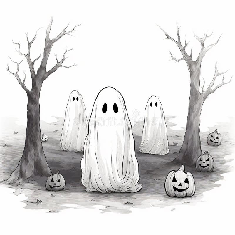 Hand-Drawn Ghost Vector Art Stock Illustration - Illustration of 4bia ...