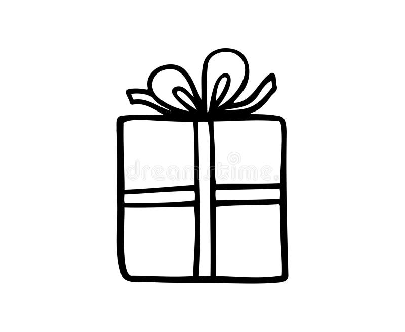 Hand Drawn Gift Box Isolated Doodle Outline. Present Box Stock Vector ...