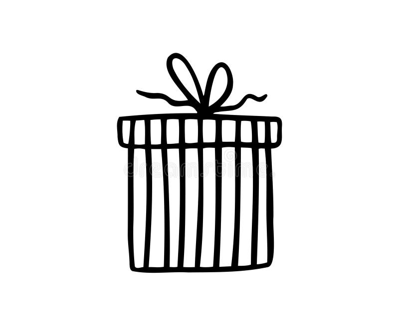Hand Drawn Gift Box Isolated Doodle Outline. Present Box Stock Vector ...