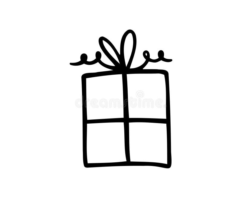 Hand Drawn Gift Box Isolated Doodle Outline. Present Box Stock Vector ...