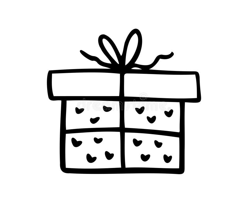 Gift Box Present with Ribbon Bow Icon Doodle Hand Drawn. Outline ...