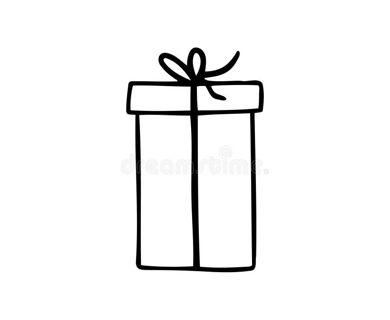 Hand Drawn Gift Box Isolated Doodle Outline. Present Box Stock ...