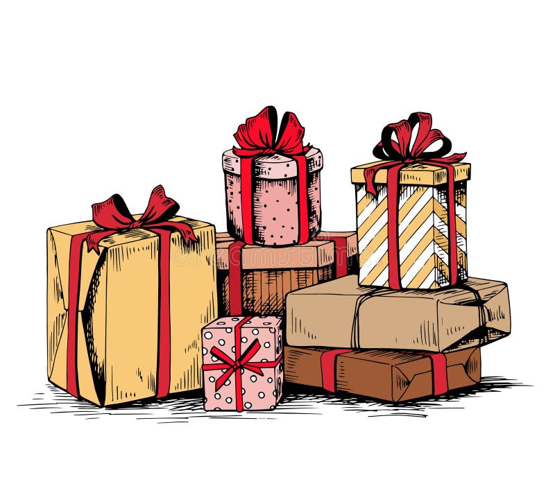 Hand drawn gift boxes stock vector. Illustration of present - 160123996