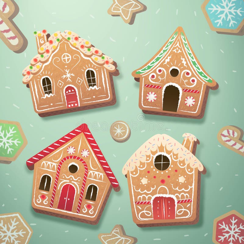 Hand Drawn Gingerbread House Collection Vector Design Stock Vector ...