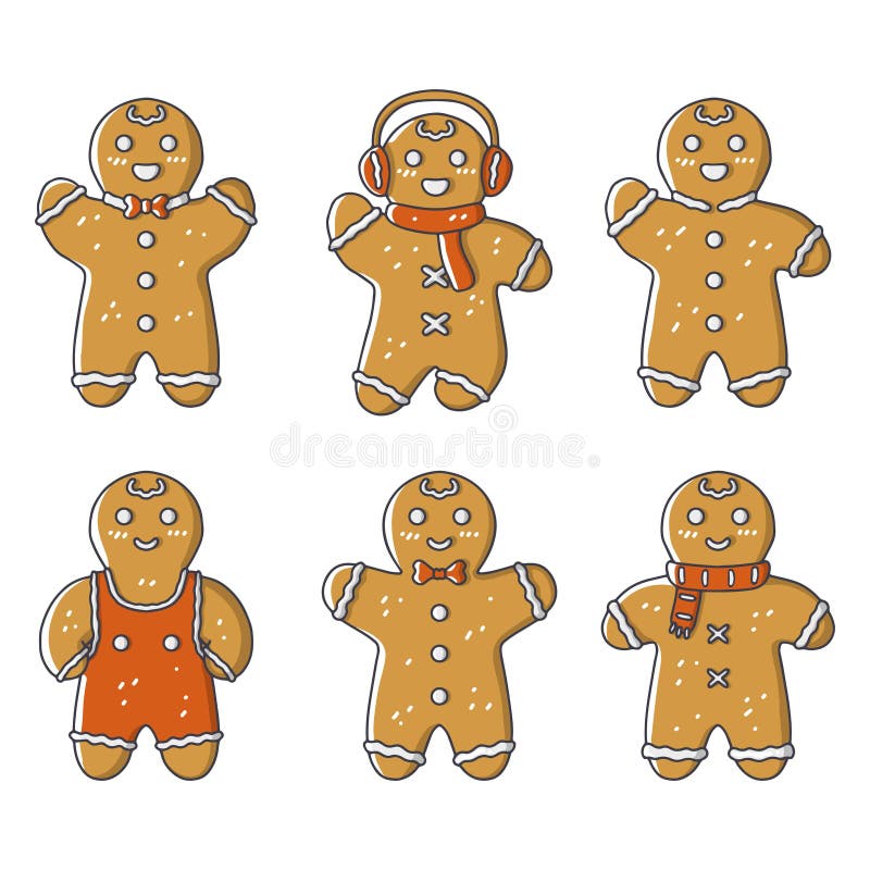 Cute Merry Christmas Gingerbread Man Cookies Collection Stock Vector ...