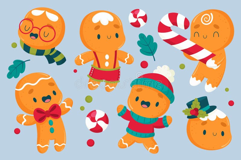 Hand Drawn Gingerbread Man Cookie Collection Vector Design Illustration ...