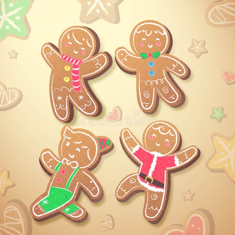 Hand Drawn Gingerbread Man Cookie Collection Vector Design Stock Vector ...