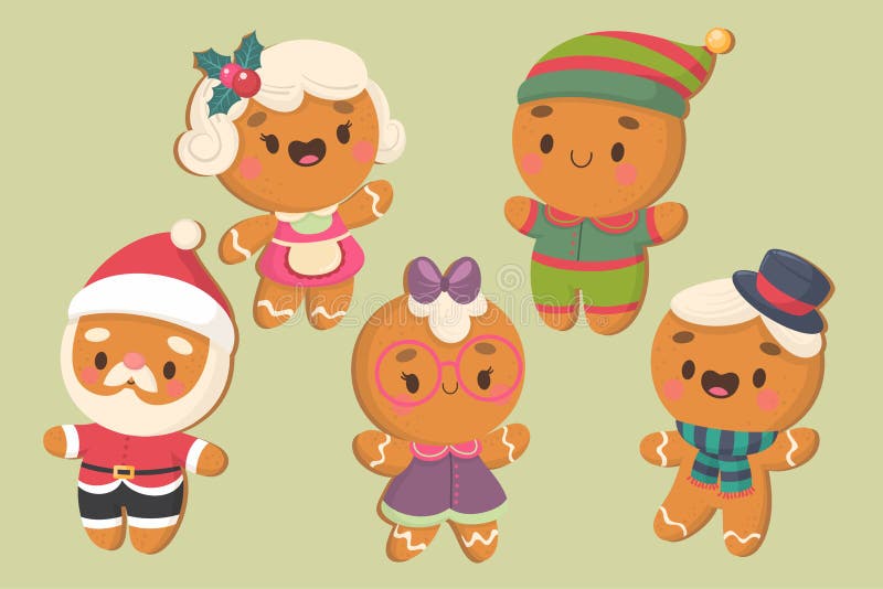Hand Drawn Gingerbread Man Cookie Collection Vector Design Stock Vector ...