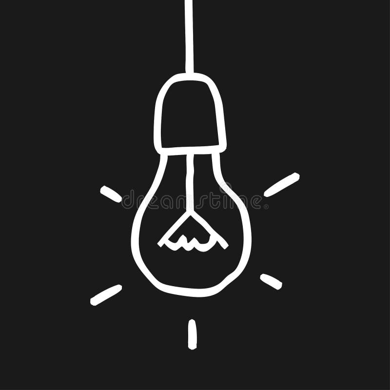 Hand Drawn Glowing Electric Light Bulb. White Black Sketch Stock Vector ...
