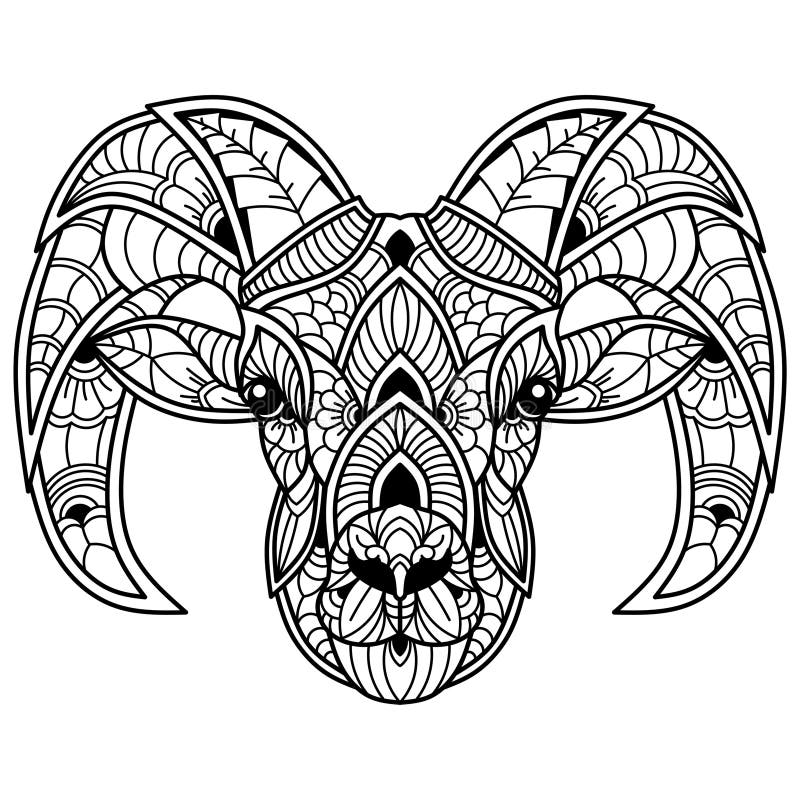 Hand Drawn of Goat Head in Zentangle Style Stock Vector - Illustration ...