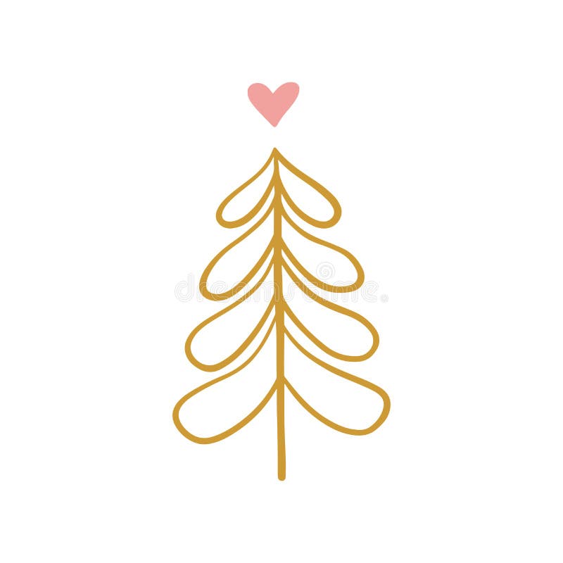 Hand Drawn Gold Boho Modern Christmas Tree Stock Vector - Illustration ...