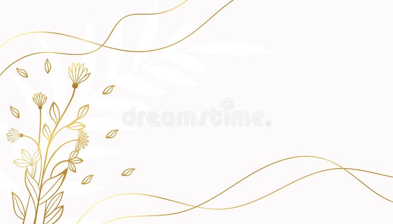 Hand Drawn Golden Floral in Line Style White Background Vector Stock ...
