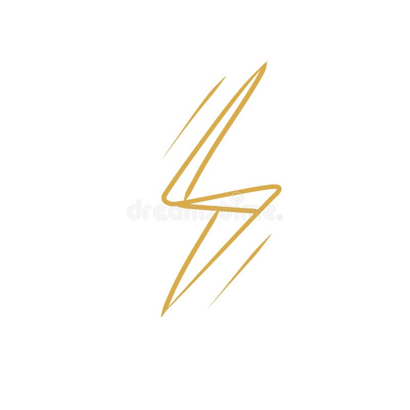 A Hand-drawn, Golden Lightning Bolt Graphic with Dynamic Lines Stock ...