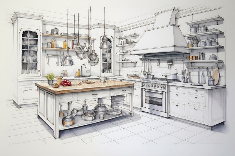 Hand-Drawn Gourmet Kitchen Illustration Stock Photo - Image of classic ...