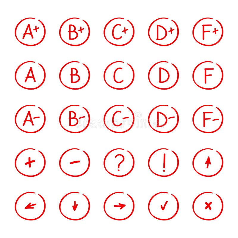 Hand Drawn Grade Red Marks System Set. Stock Vector - Illustration of ...