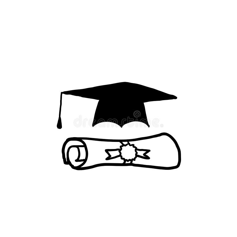 Hand Drawn Graduation Hat and Scroll Paper Illustration with Doodle ...