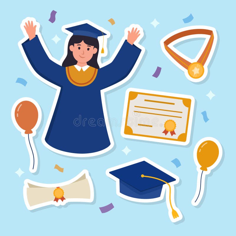Hand Drawn of Graduation Theme Sticker Collection Set Vector Design ...