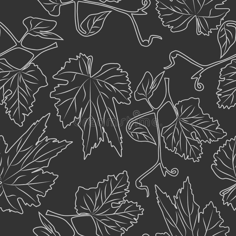 Hand Drawn Grapevine Seamless Pattern. Engraving Style Stock Vector ...