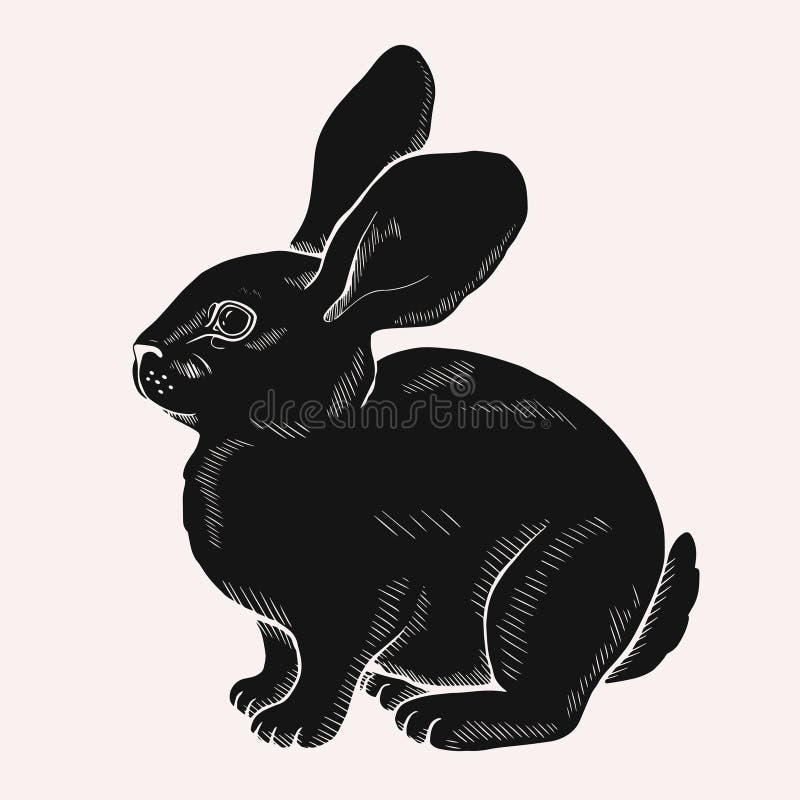 Hand Drawn Graphic Black Bunny Silhouette Stock Vector - Illustration ...