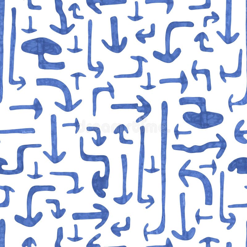 Hand Drawn Graphic Blue Arrows Seamless Pattern, Cute Geometric Lines ...