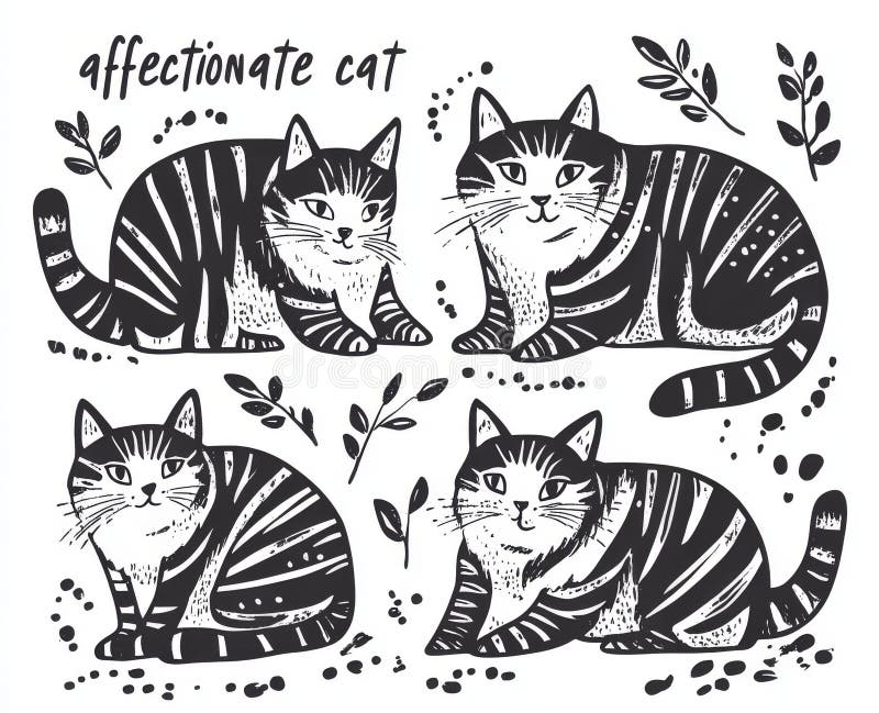 Hand Drawn Graphic Doodle Cats Stock Photo - Image of drawing ...