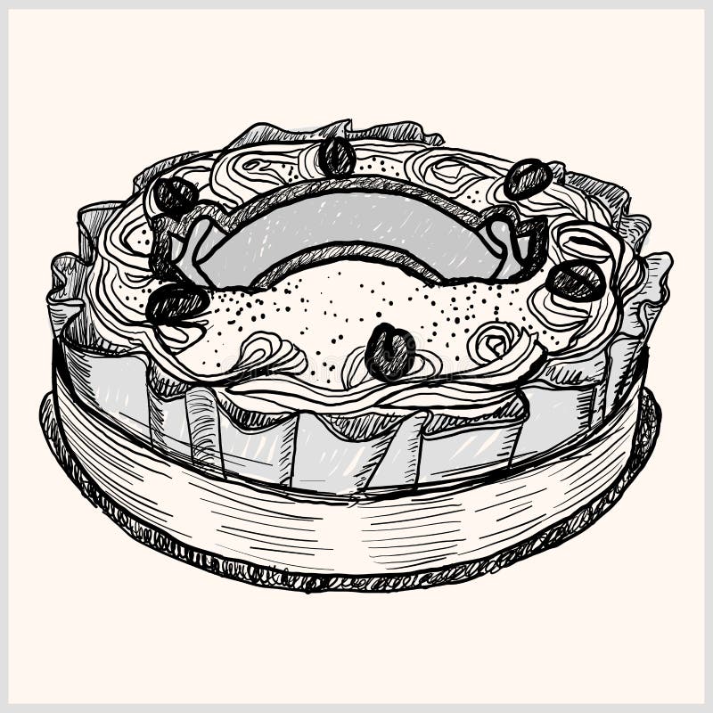 Hand Drawn Graphic Illustration with Cake Stock Vector - Illustration ...