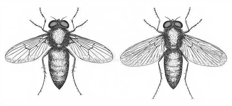 A Hand-drawn Graphic Illustration of a Fly Isolated on a White ...