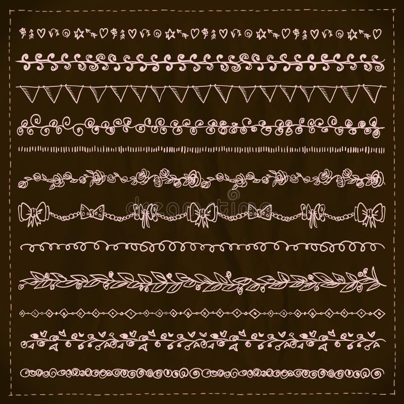 Ink Hand-drawn Line Border Set. Stock Vector - Illustration of sketch ...