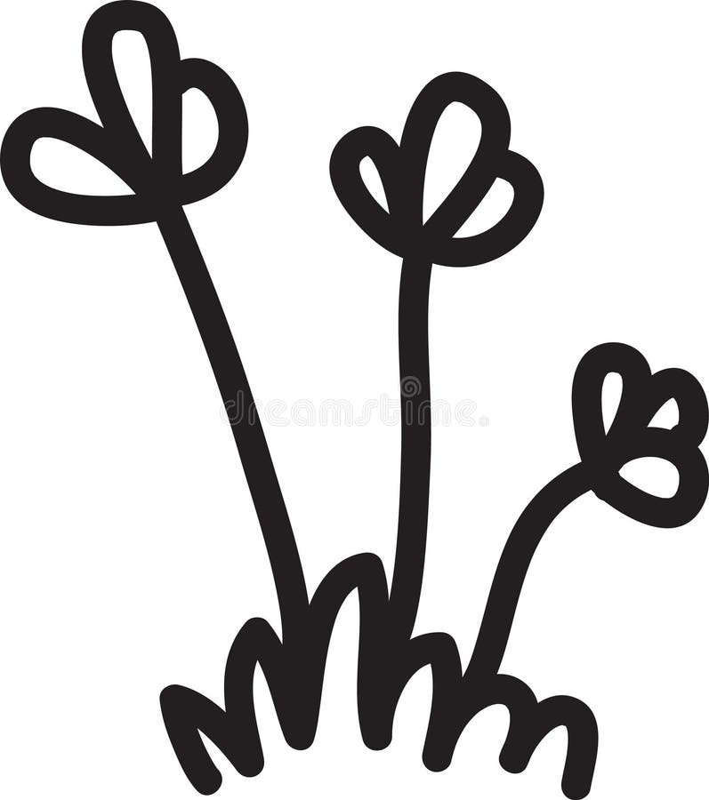 Hand Drawn Grass with Flowers Lined Stock Illustration - Illustration ...