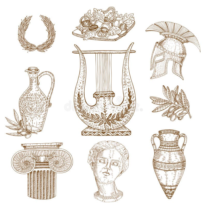 Hand Drawn Greece Icon Set stock vector. Illustration of object - 97073473