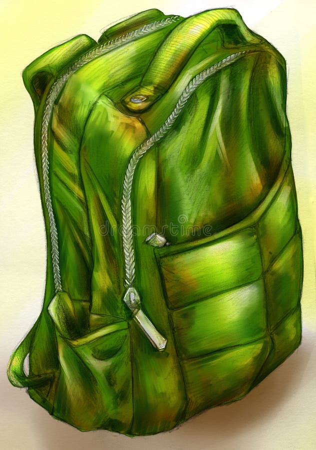 Hand drawn green backpack stock illustration. Illustration of drawn ...