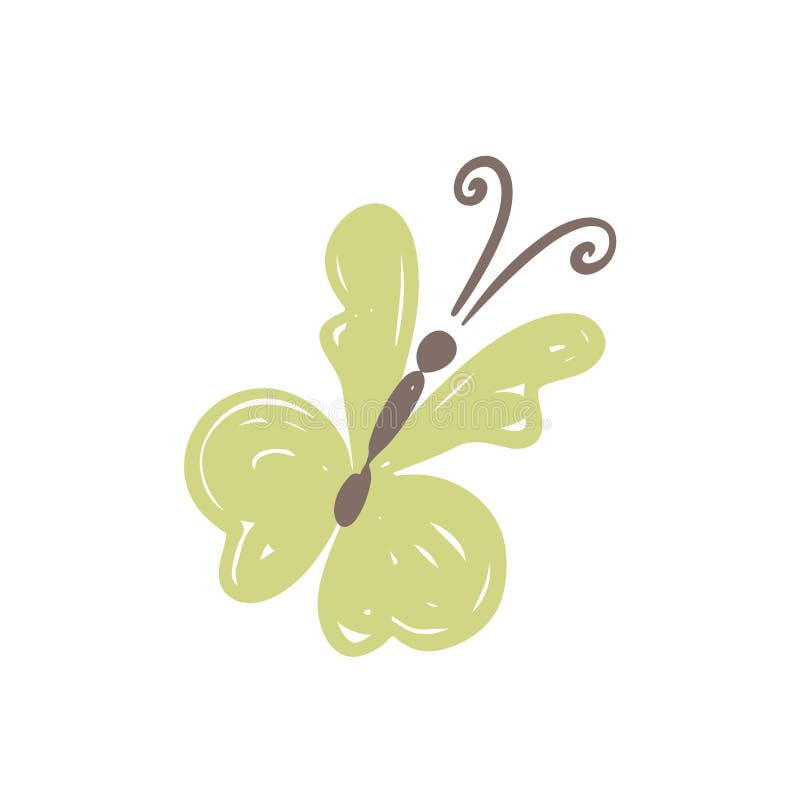 Hand Drawn Green Butterfly Design Isolated on White Stock Illustration ...