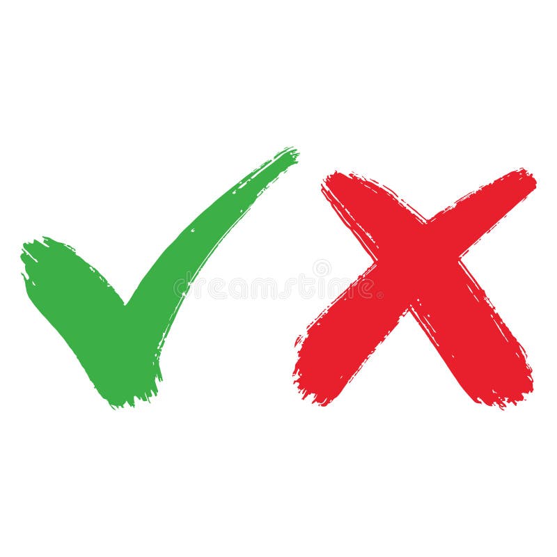Hand Drawn of Green Check Mark and Red Cross Isolated. Right and Wrong ...