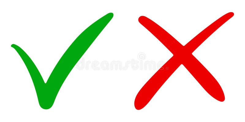 Hand Drawn of Green Check Mark and Red Cross Isolated. Right and Wrong ...