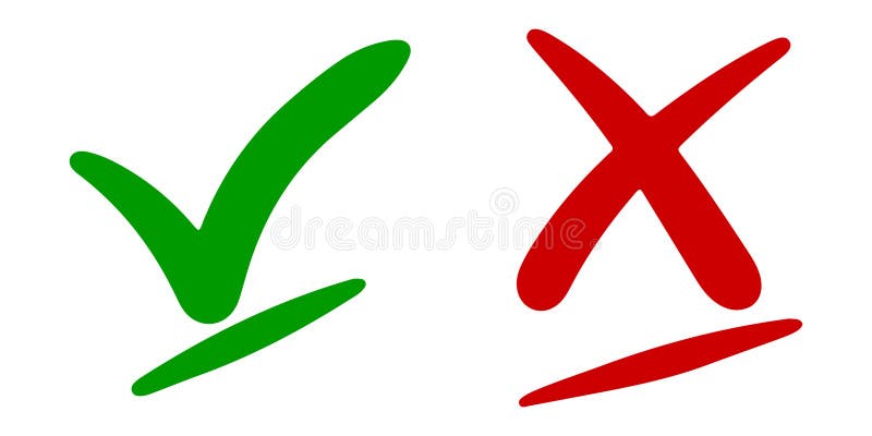 Hand Drawn of Green Check Mark and Red Cross Isolated. Right and Wrong ...