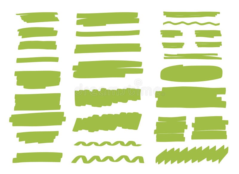 Hand-drawn Green Highlighter Mark, and Shapes. Vector Set for Notes ...