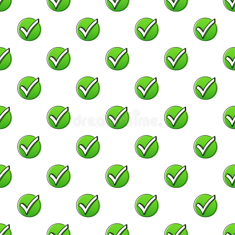 Hand Drawn Green Icon Pattern on White Backdrop. Checkmark Right Vector ...