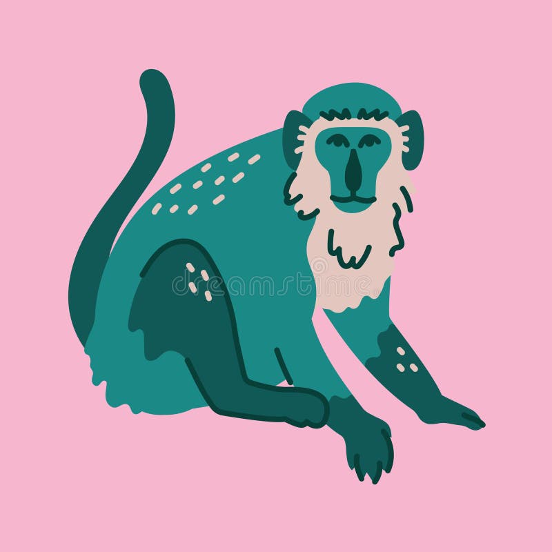 Hand Drawn Green Monkey Color Concept. Children S Character Stock ...
