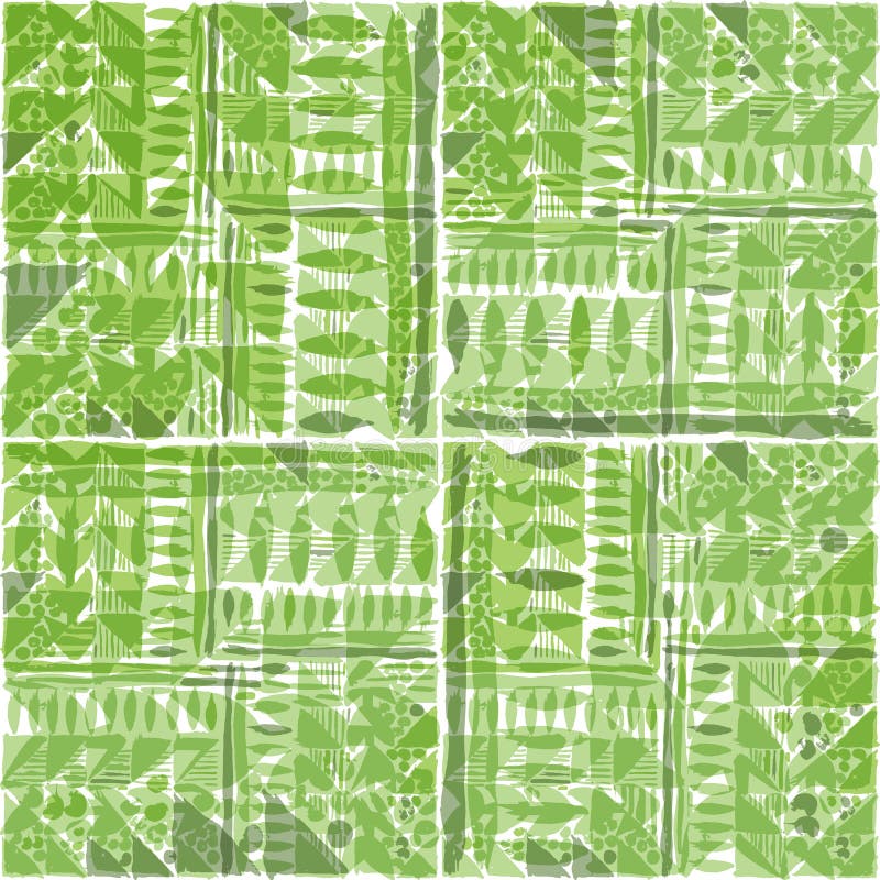 Hand Drawn Green Tribal Patchwork Seamless Vector Pattern with ...