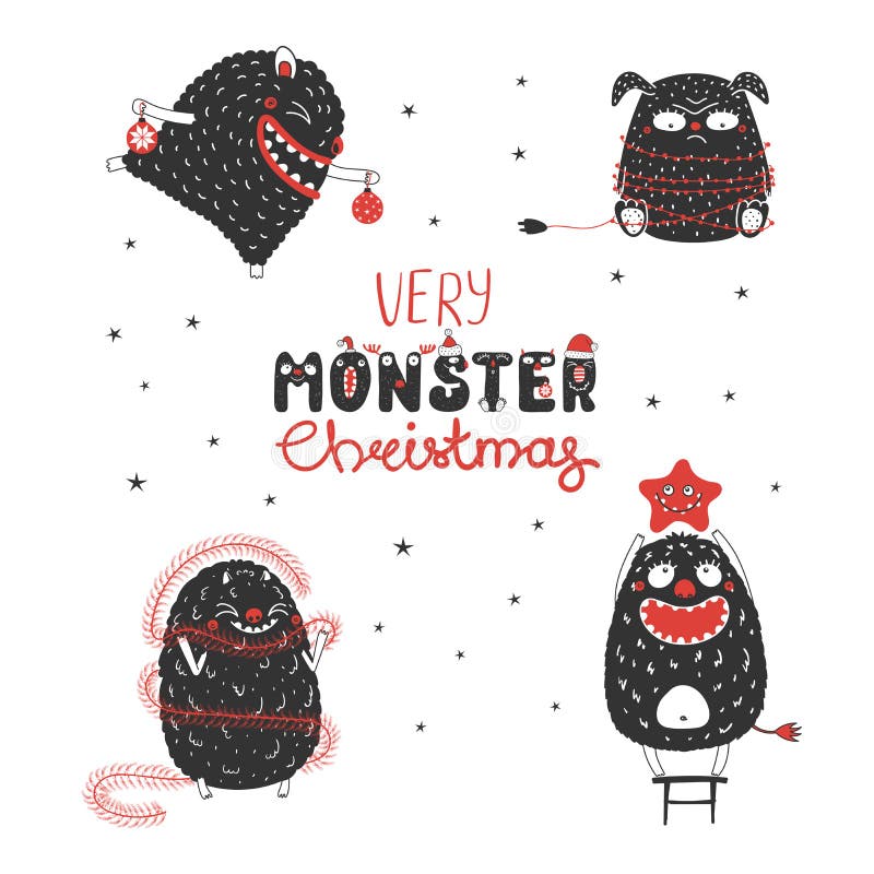 Cute and Funny Christmas Monsters Stock Vector - Illustration of child ...