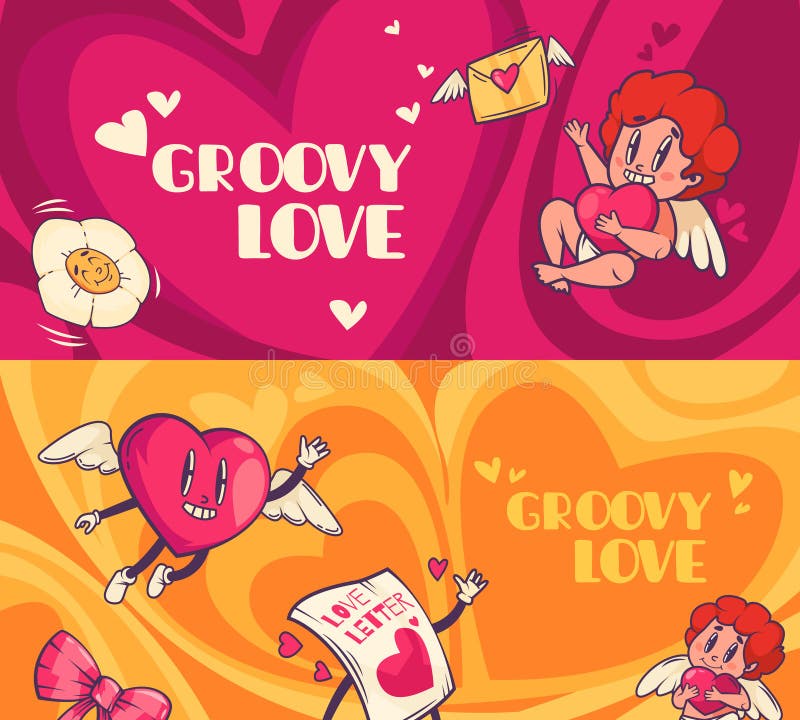 Hand Drawn Groovy Love Banner Stock Illustration - Illustration of ...