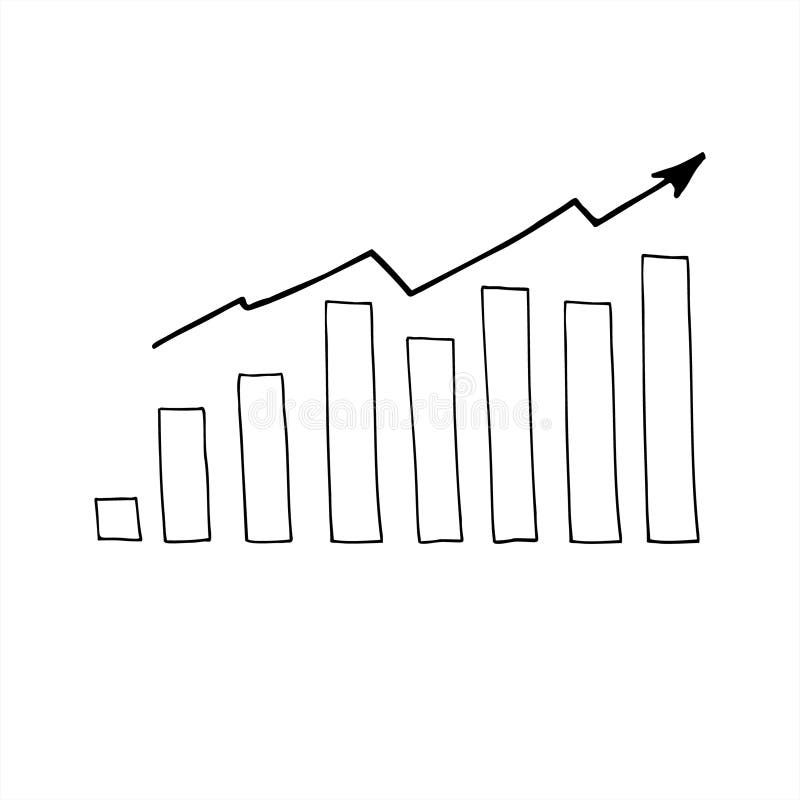 Hand Drawn Growing Bar Graph Vector Illustration. Column Chart Changing ...