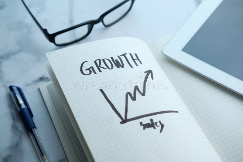 Hand Drawn Growth Chat on Table on Office Table Stock Photo - Image of ...