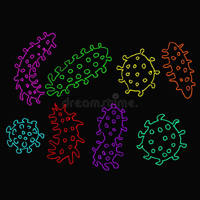 Hand Drawn Grunge Colorful Virus Icons Set. Vector Illustration. Stock ...