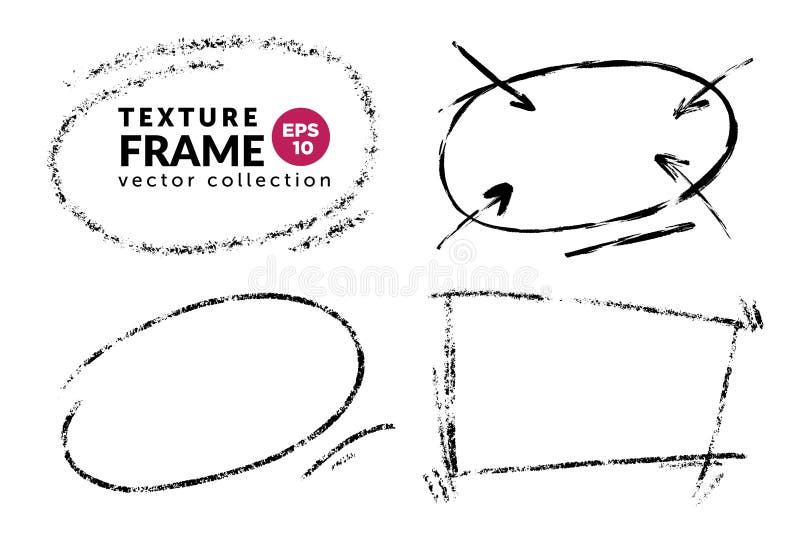 Hand Drawn Grunge Frames Oval and Rectangular Shape Set. Black Paint ...
