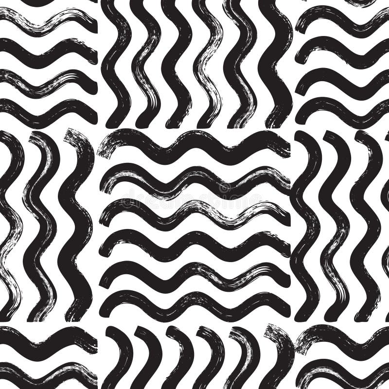 Hand Drawn Grunge Style Weaving Seamless Pattern. Black and White ...