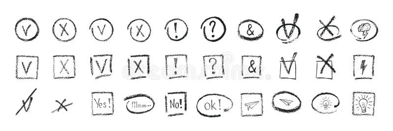 Hand Drawn Grunge Texture Tick, Mark, Checkboxes, Correct or Wrong ...