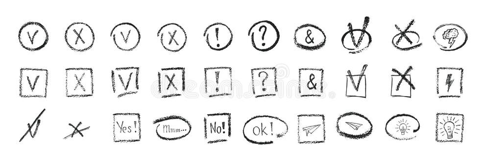 Hand Drawn Grunge Texture Tick, Mark, Checkboxes, Correct or Wrong ...