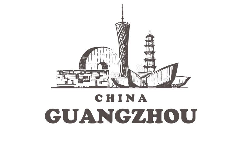 Hand-drawn Guangzhou Buildings Elements Sketch Vector Illustration ...